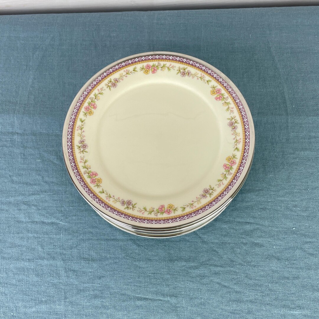 Lenox USA Amethyst Porcelain Bread Plates Purple Floral Platinum Rim ...