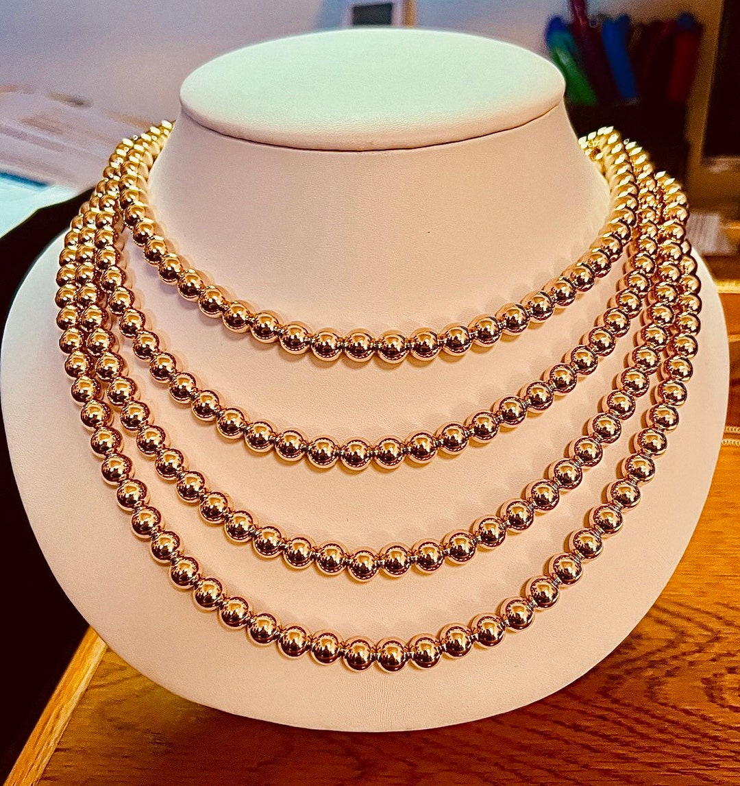 14K Gf GOLD BEAD NECKLACE Made With 8 Mm Beads. 14 In. is Perfect for ...