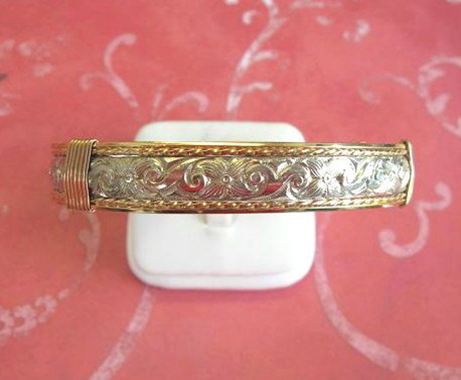 Gold & Sterling Silver Patterned Wire Bracelet Beautiful and - Etsy