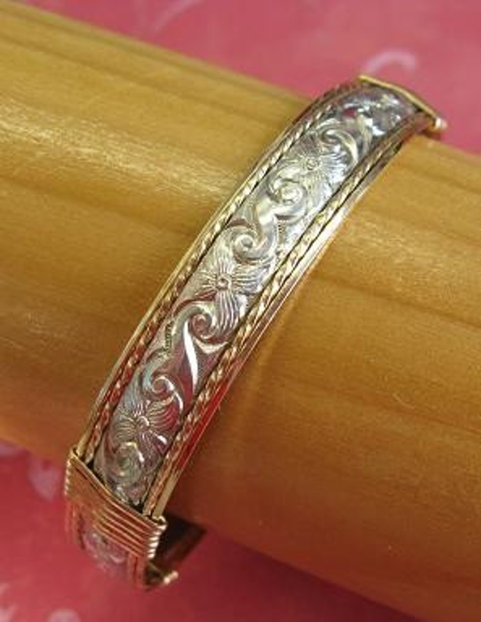 Gold & Sterling Silver Patterned Wire Bracelet Beautiful and - Etsy