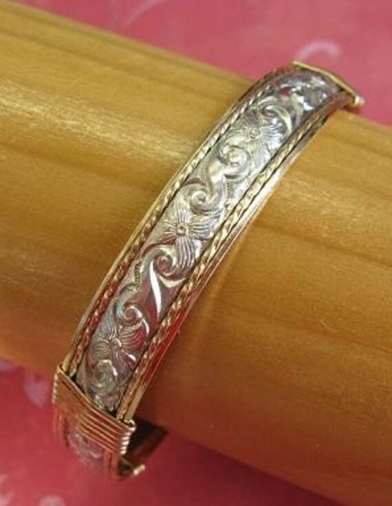 Gold & Sterling Silver Patterned Wire Bracelet Beautiful and - Etsy
