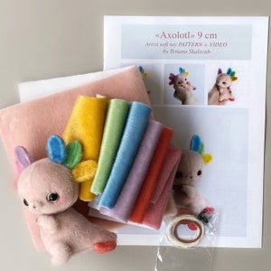 Axolotl Sewing KIT Printed Pattern, Stuffed Toy Axolotl , Dragon Like ...