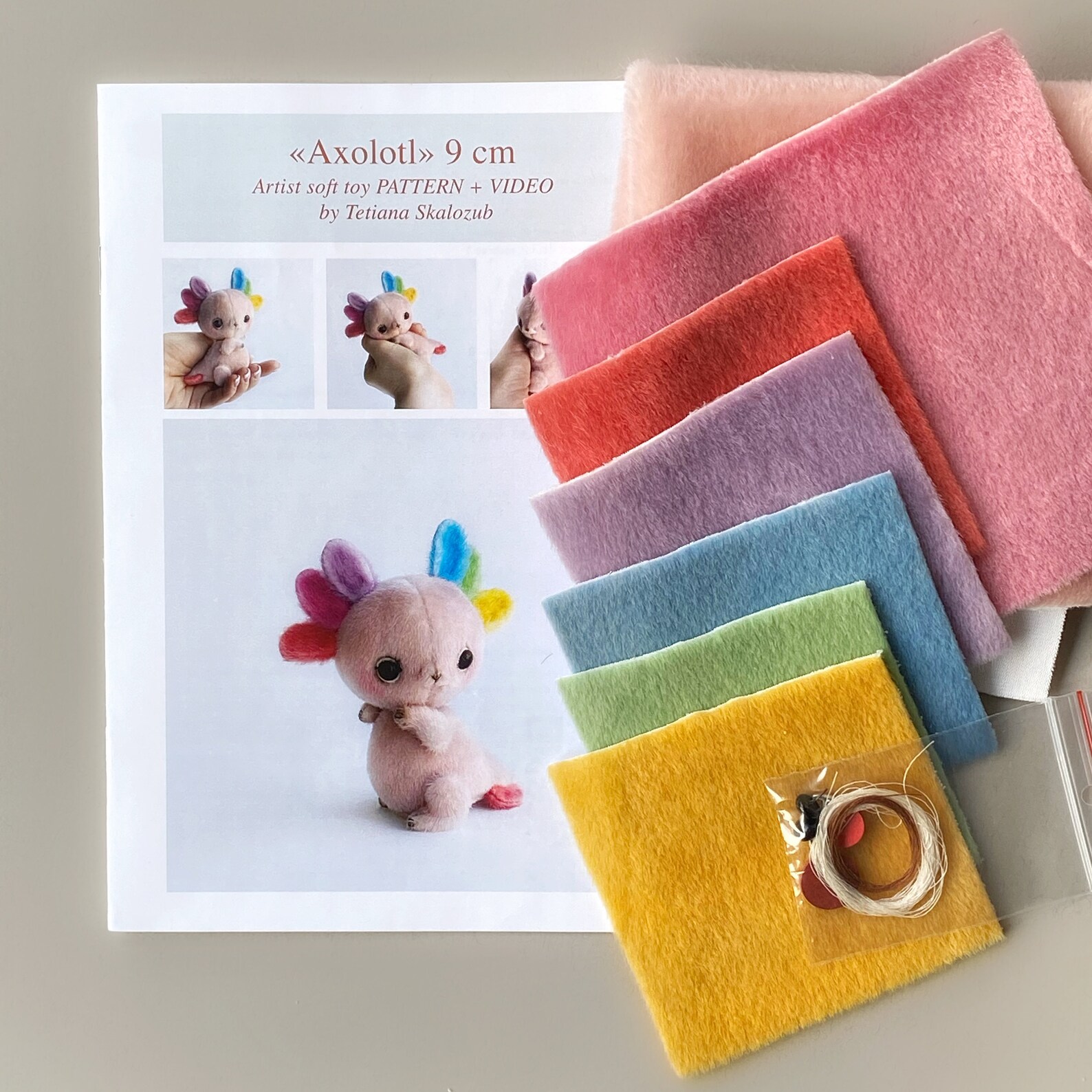 Axolotl Sewing KIT Printed Pattern, Stuffed Toy Axolotl , Dragon Like ...