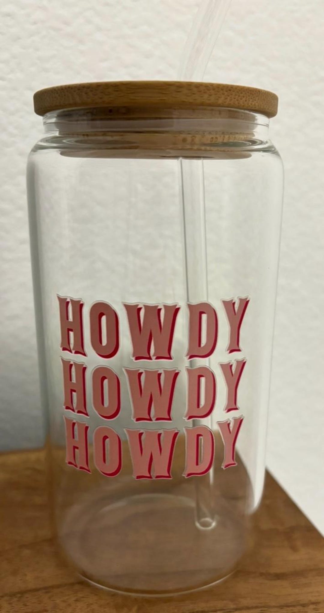 Howdy Glass Iced Coffee Cup With Bamboo Lid & Straw - Etsy