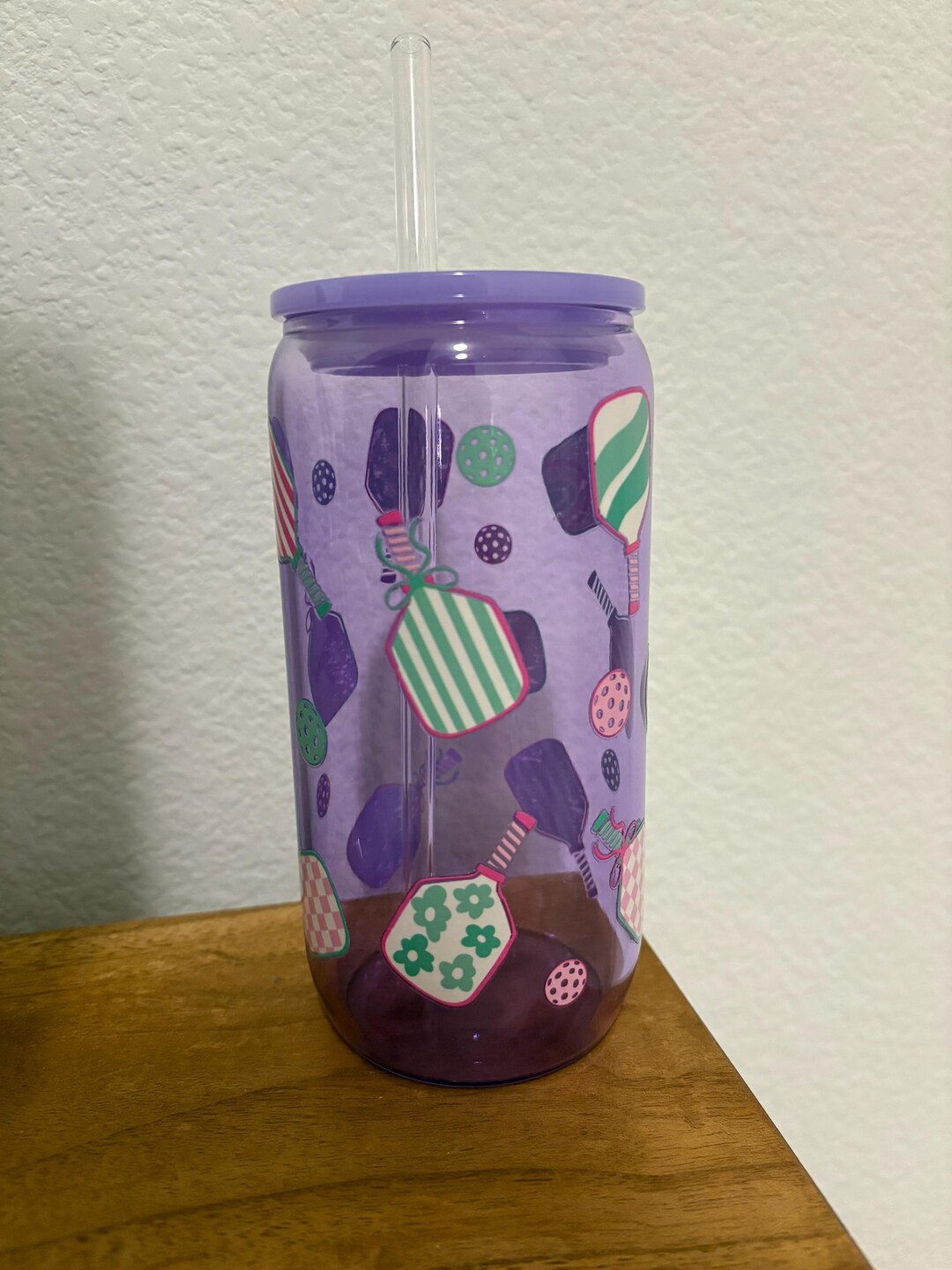 Purple Pickleball Paddle Glass Cup With Straw – Fun Sports-inspired ...