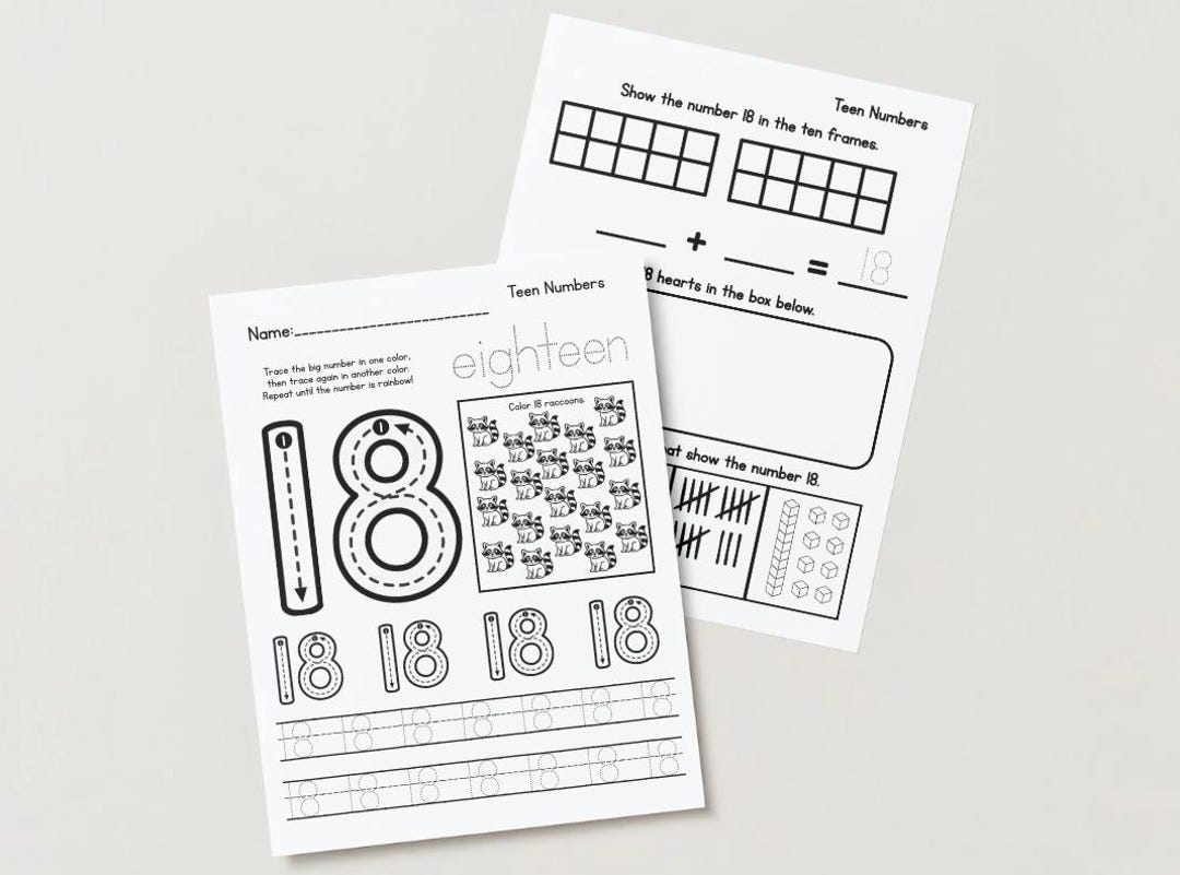 Teen Numbers Tracing Math Worksheet | Digital Worksheets - Etsy