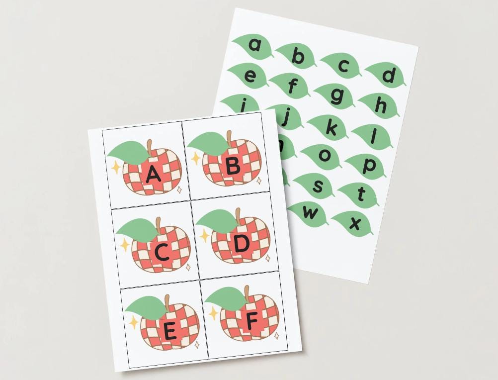 Apple Literacy Matching Game: Uppercase and Lowercase Letters (PDF ...
