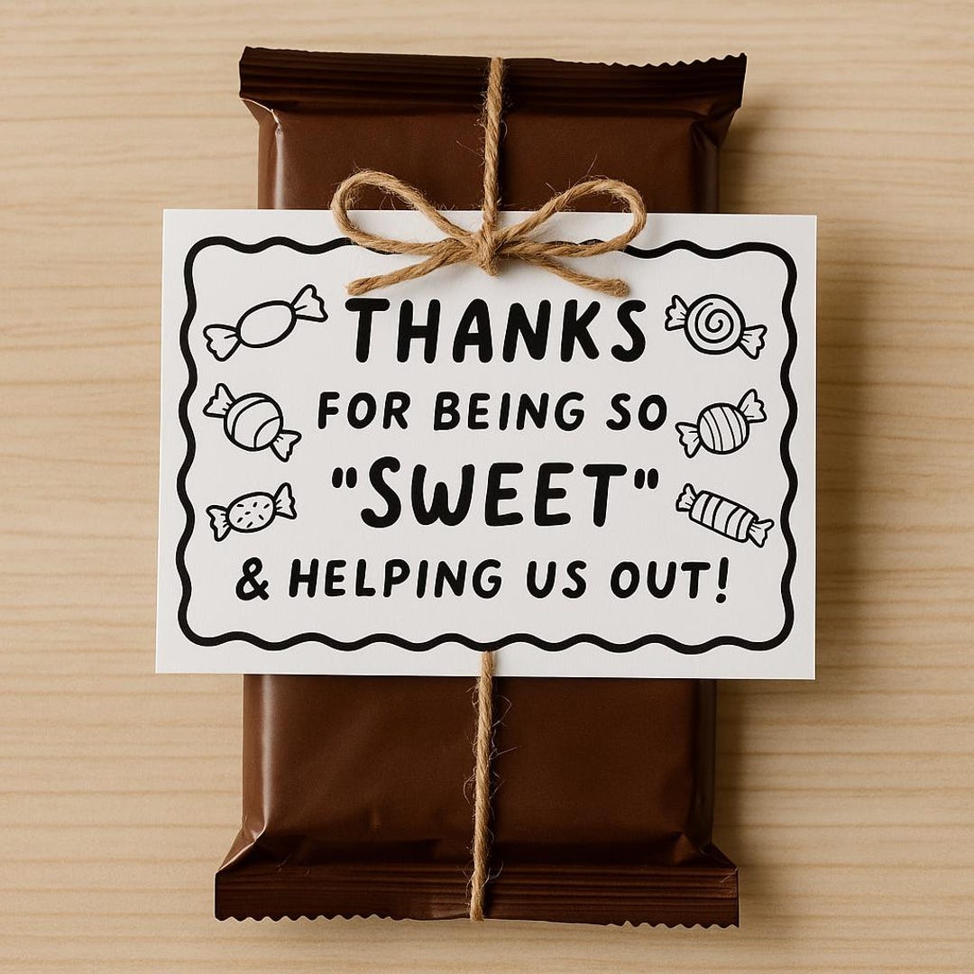 Thank You Candy Tags | Primary Sunday School Substitute | School ...