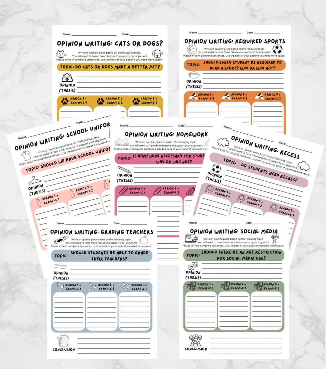 Opinion Writing One-pager Prompts | Essay Writing | Writing Worksheet ...