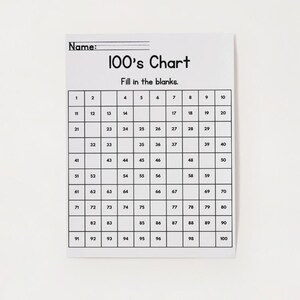 100's Chart Fill in the Blank Worksheet | Kindergarten Math | Hundreds ...