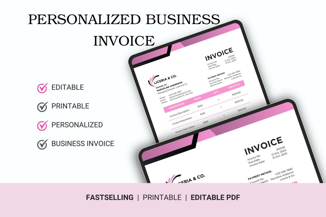 Personalized Business Invoice Template Editable & Printable Custom ...