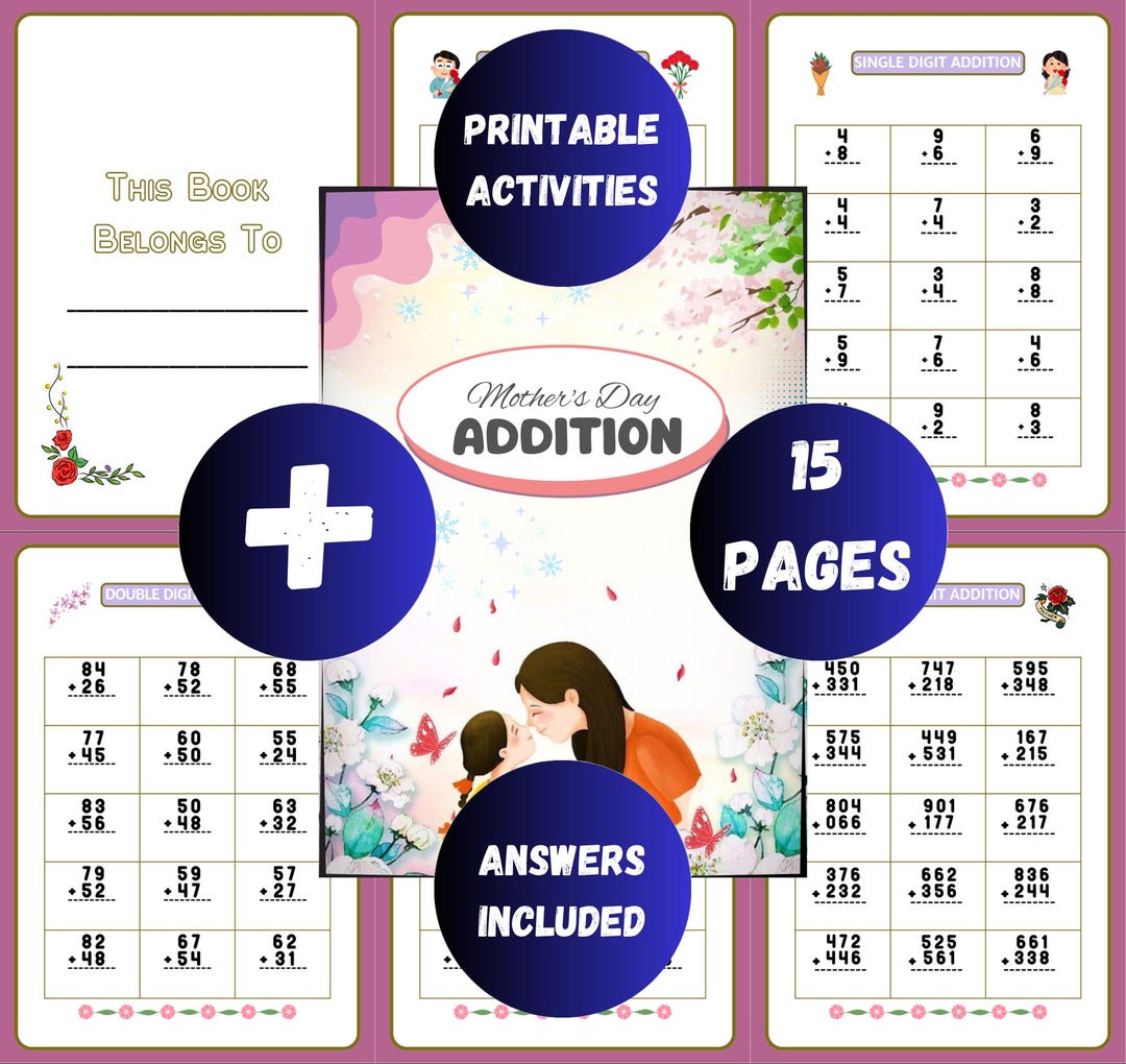 Math Worksheet – Mother's Day Addition | 15 Printable No-prep ...
