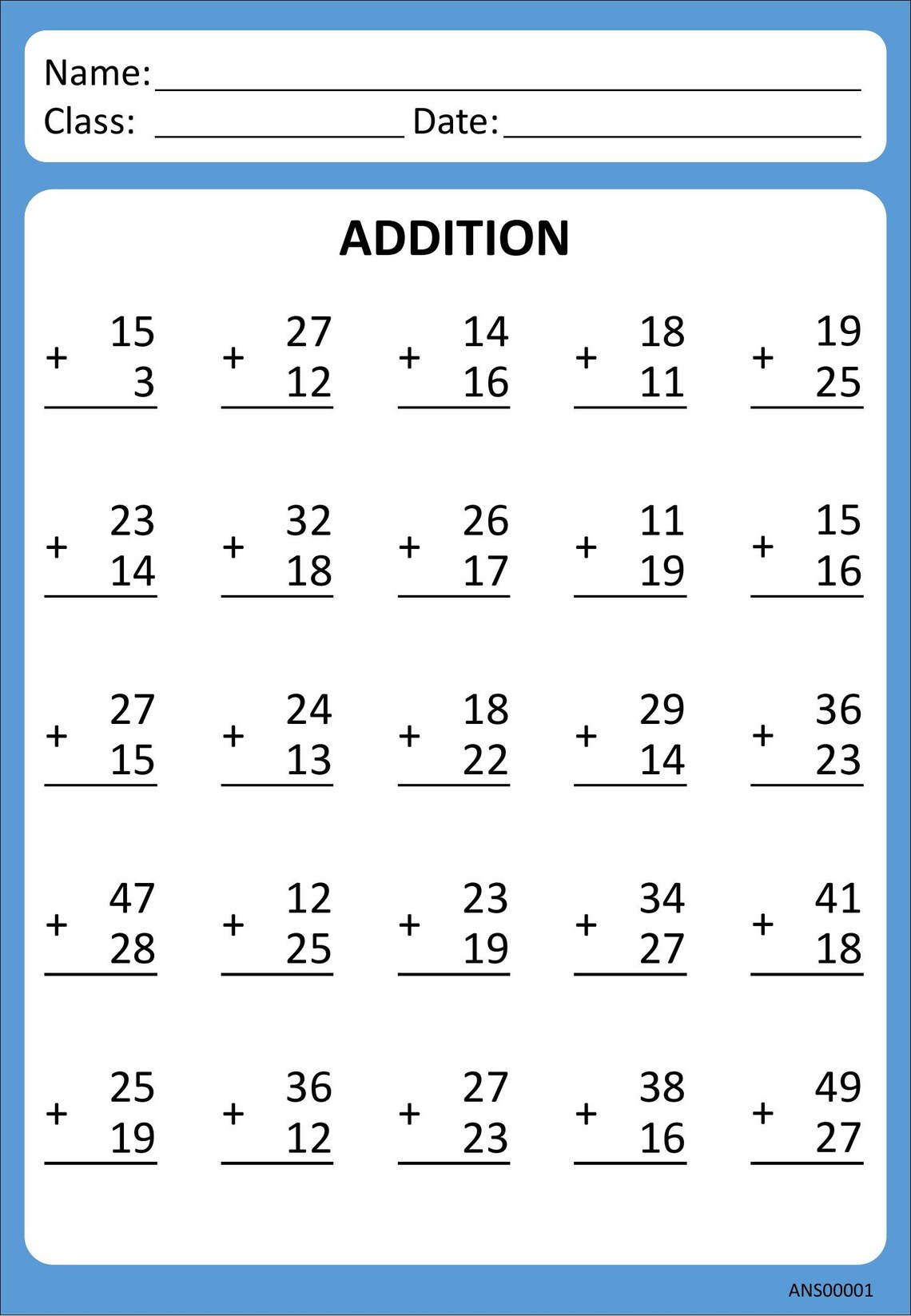 Math Worksheet – Addition | 20 Printable No-prep Worksheets for ...