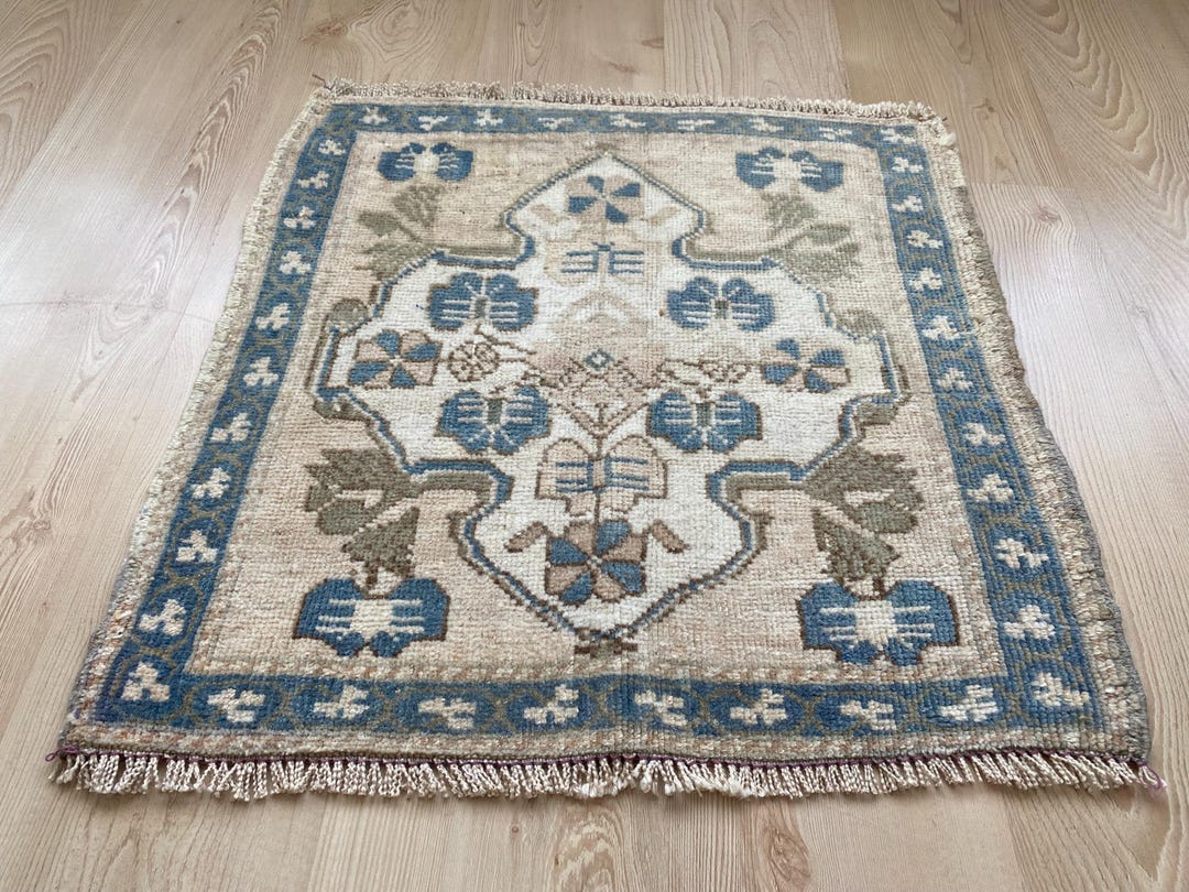 Brown Square Rug, Antique Rug, Turkish Rug, Vintage Mini Rug, Small Rug ...