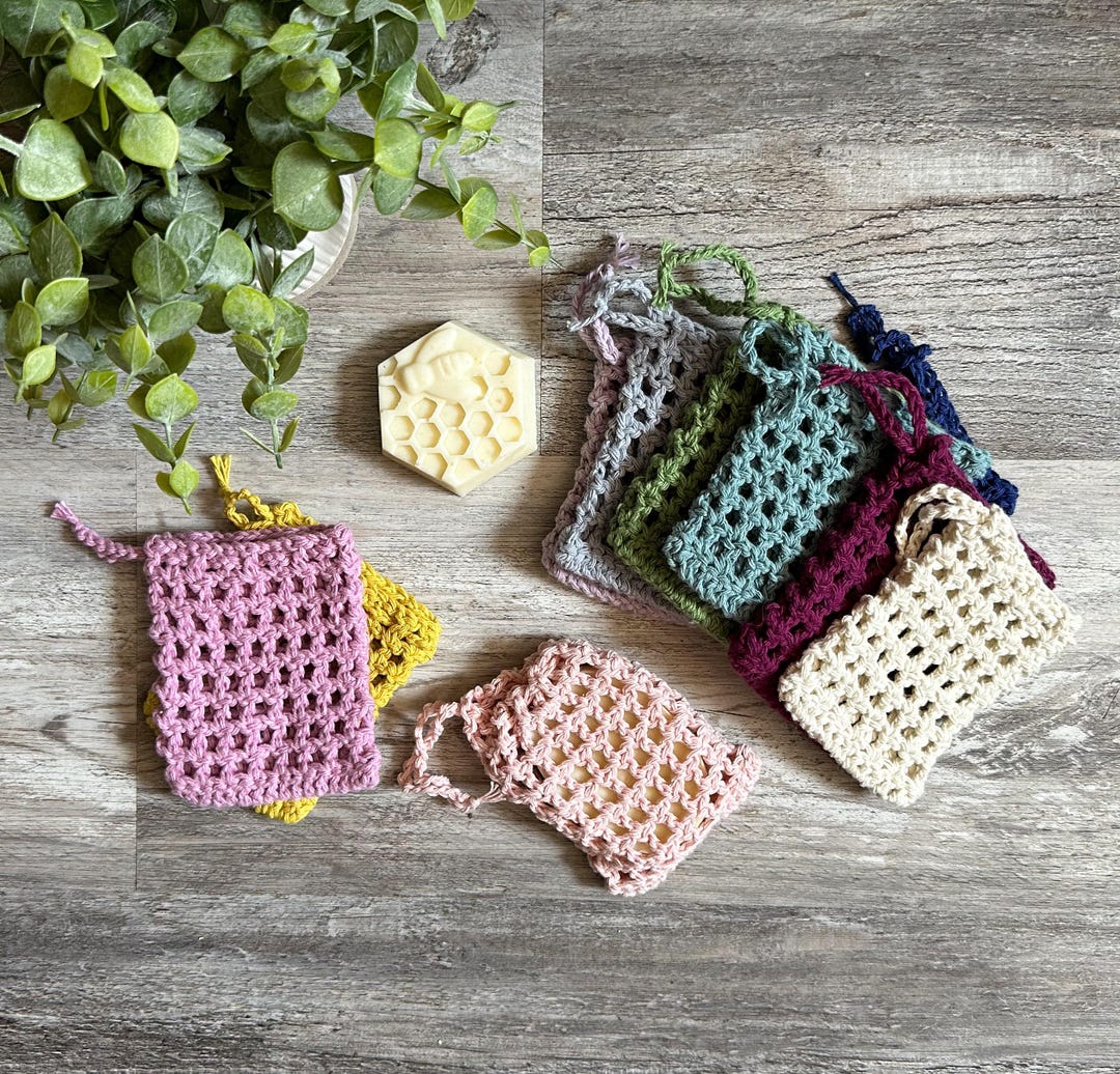 Handmade Crochet Reusable Soap Sack - 100% Recycled Cotton | Eco ...