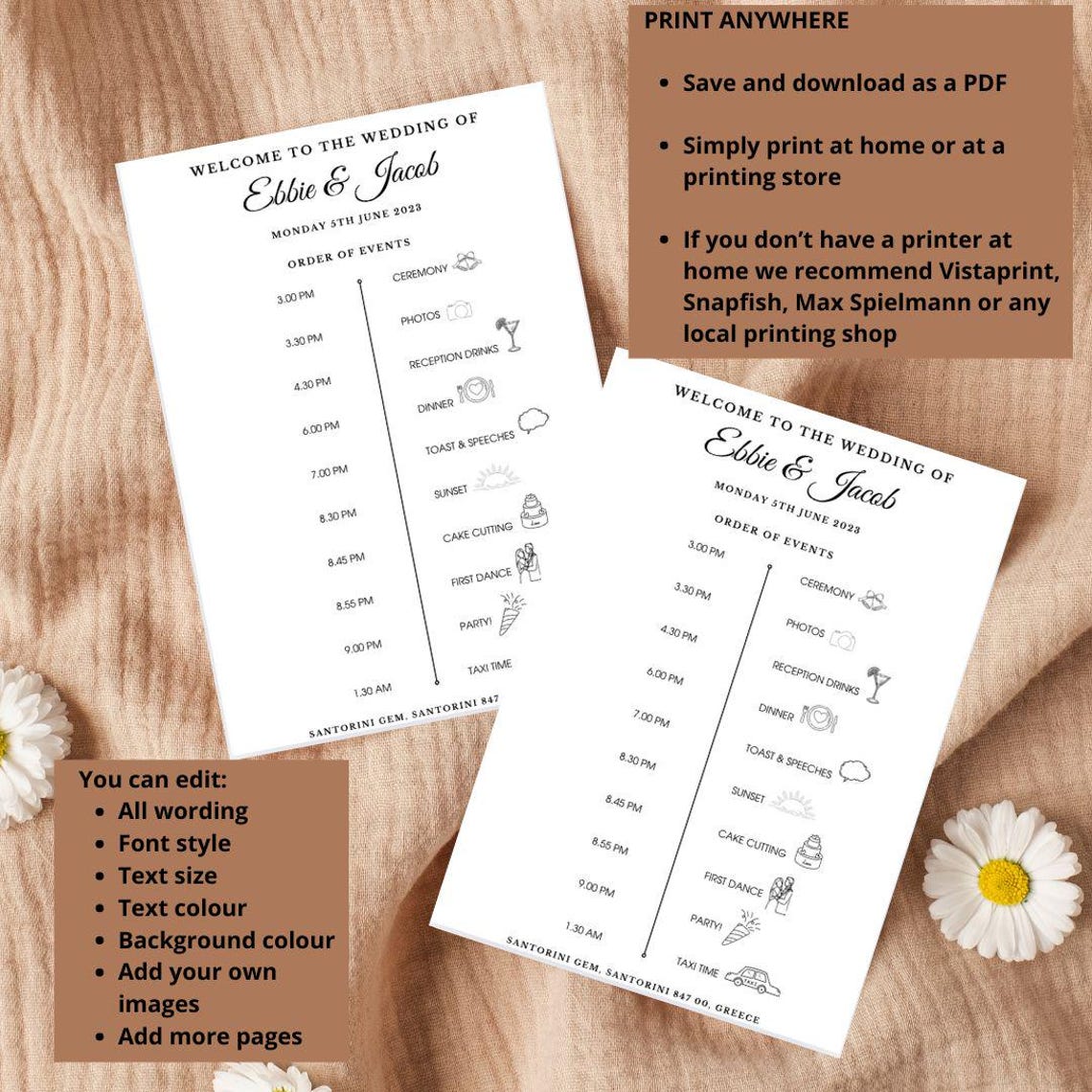 Printable Wedding Order of Service Template, One Page, Wedding Ceremony ...