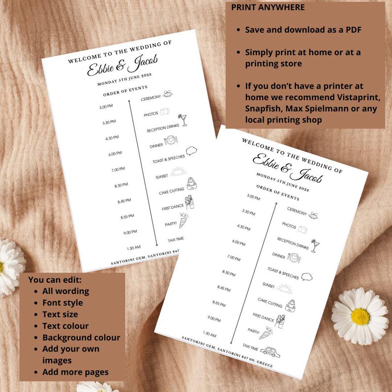Printable Wedding Order of Service Template, One Page, Wedding Ceremony ...