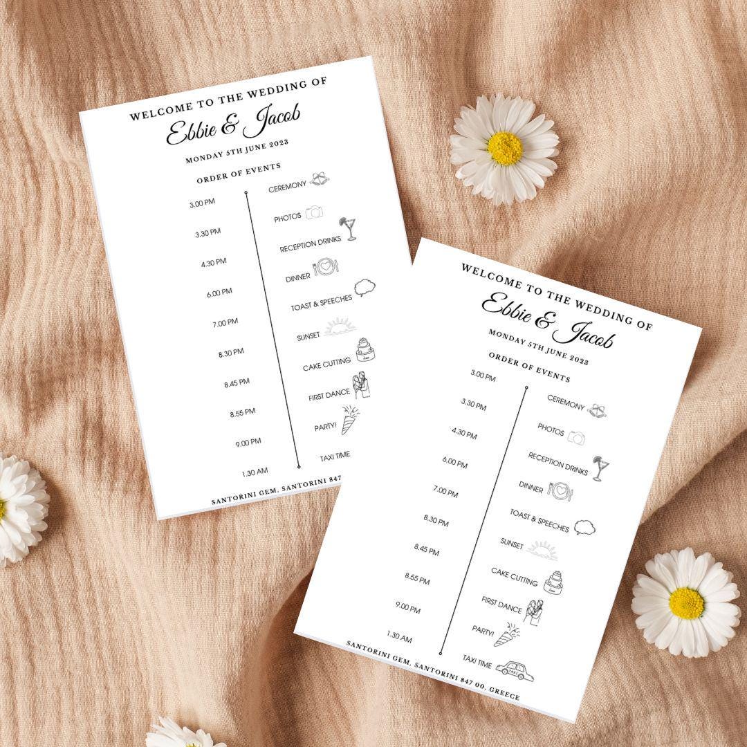 Printable Wedding Order of Service Template, One Page, Wedding Ceremony ...