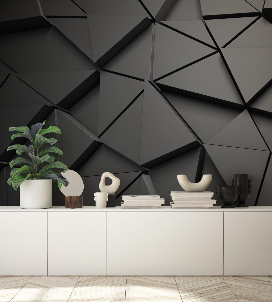 Geometrical Triangle Wall Art, Marble Wallpaper, Peel and Stick ...