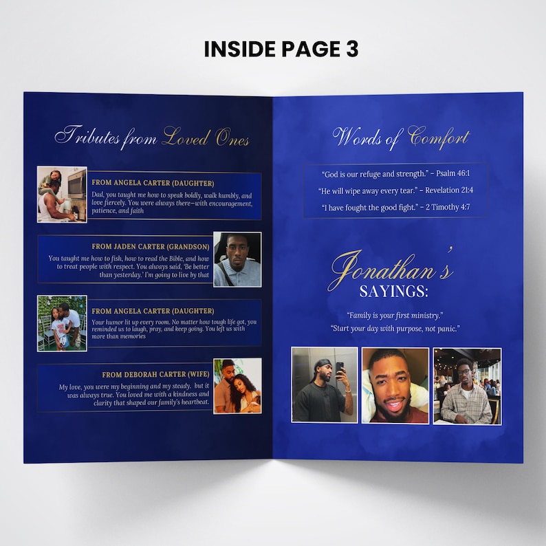 Blue Funeral Program 8 Pages Template, Editable in Loving Memory ...