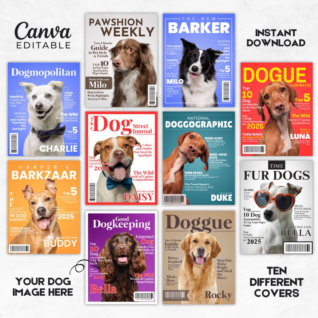Pet Magazine Cover, Dog Magazine Cover, Personalized Pet Magazine Cover ...