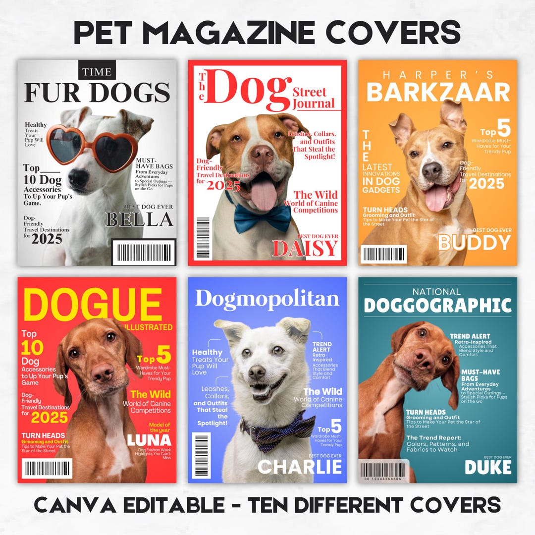 Pet Magazine Cover, Dog Magazine Cover, Personalized Pet Magazine Cover ...