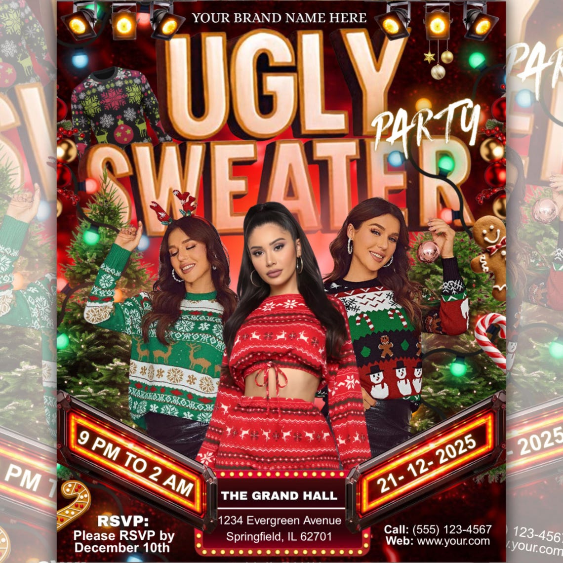 Ugly Sweater Christmas Party Flyer Template - Perfect for Holiday ...