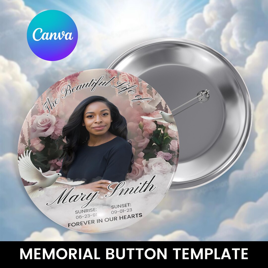 Memorial Button Template, Digital Funeral Button Design Template, Diy ...
