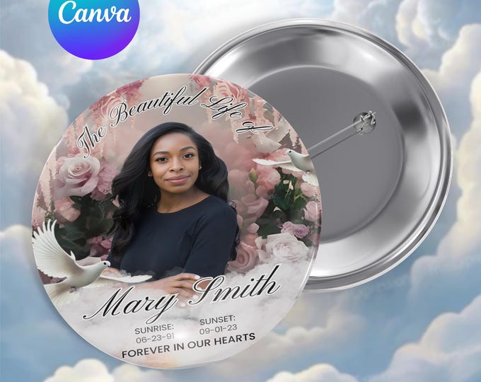 Memorial Button Template, Digital Funeral Button Design Template ...