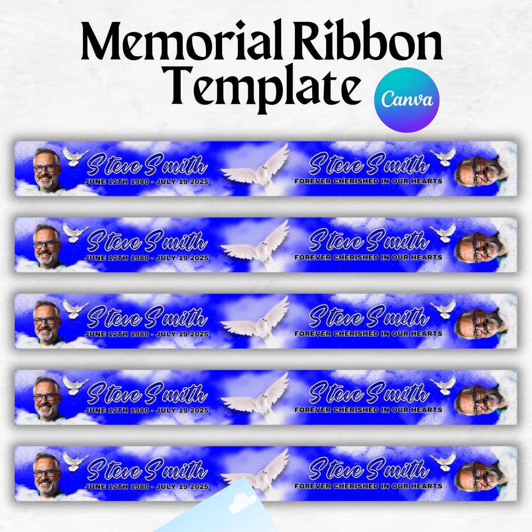 Memorial Ribbon Template, Funeral Memorial Template, Death Announcement ...