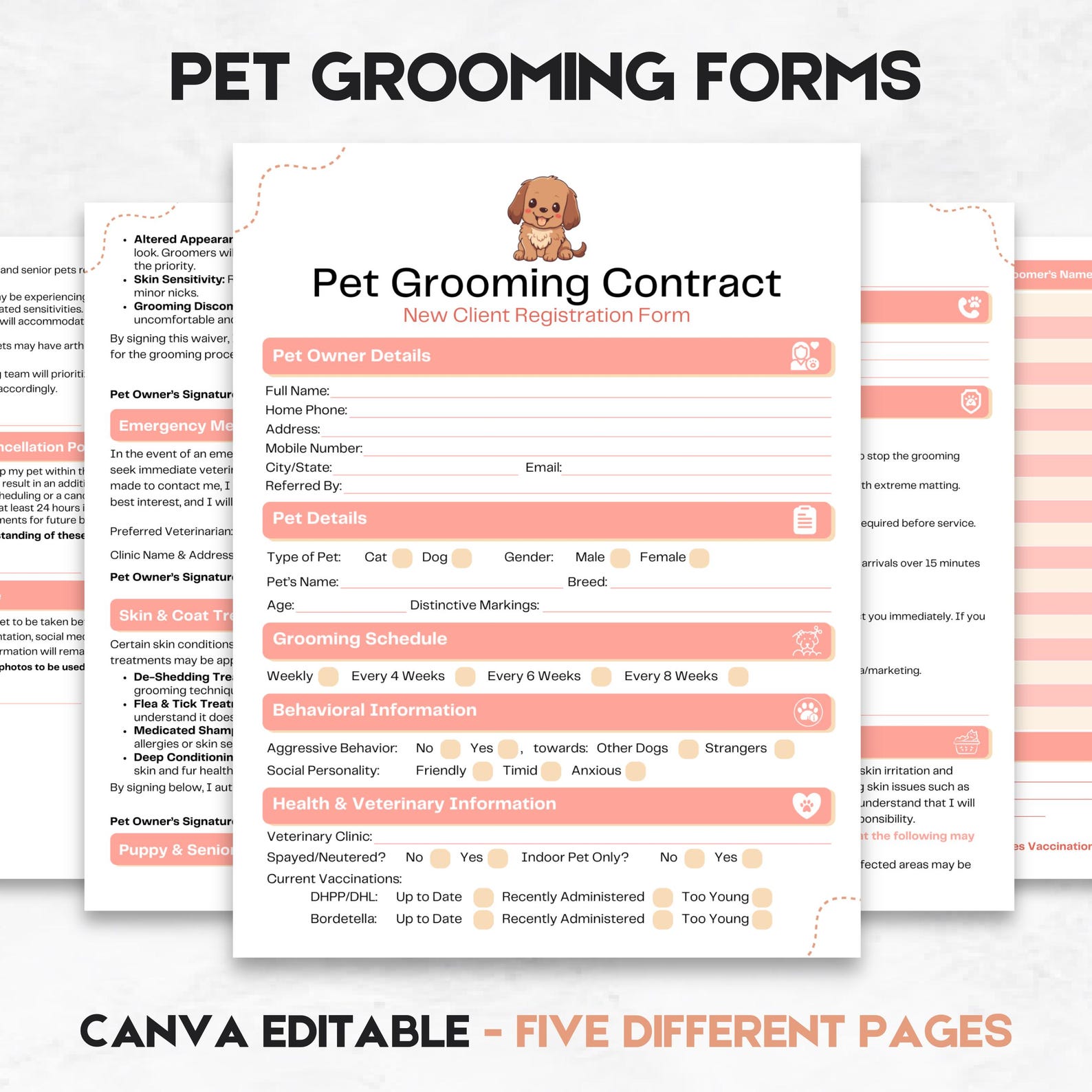 Pet Grooming Service Agreement & Contract, Dog Grooming Client Form ...