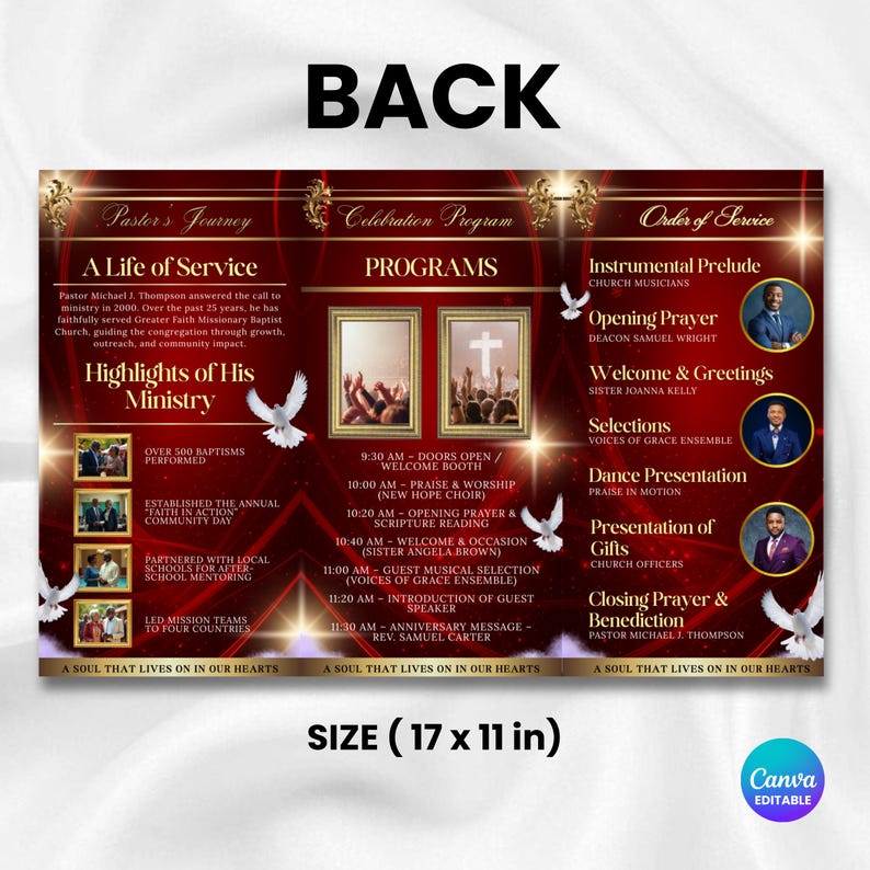 Pastor Anniversary Program Template, Red and Gold Church Anniversary ...