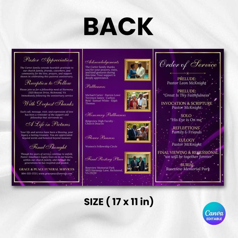 Pastor Anniversary Program Template, Purple and Gold Church Anniversary ...
