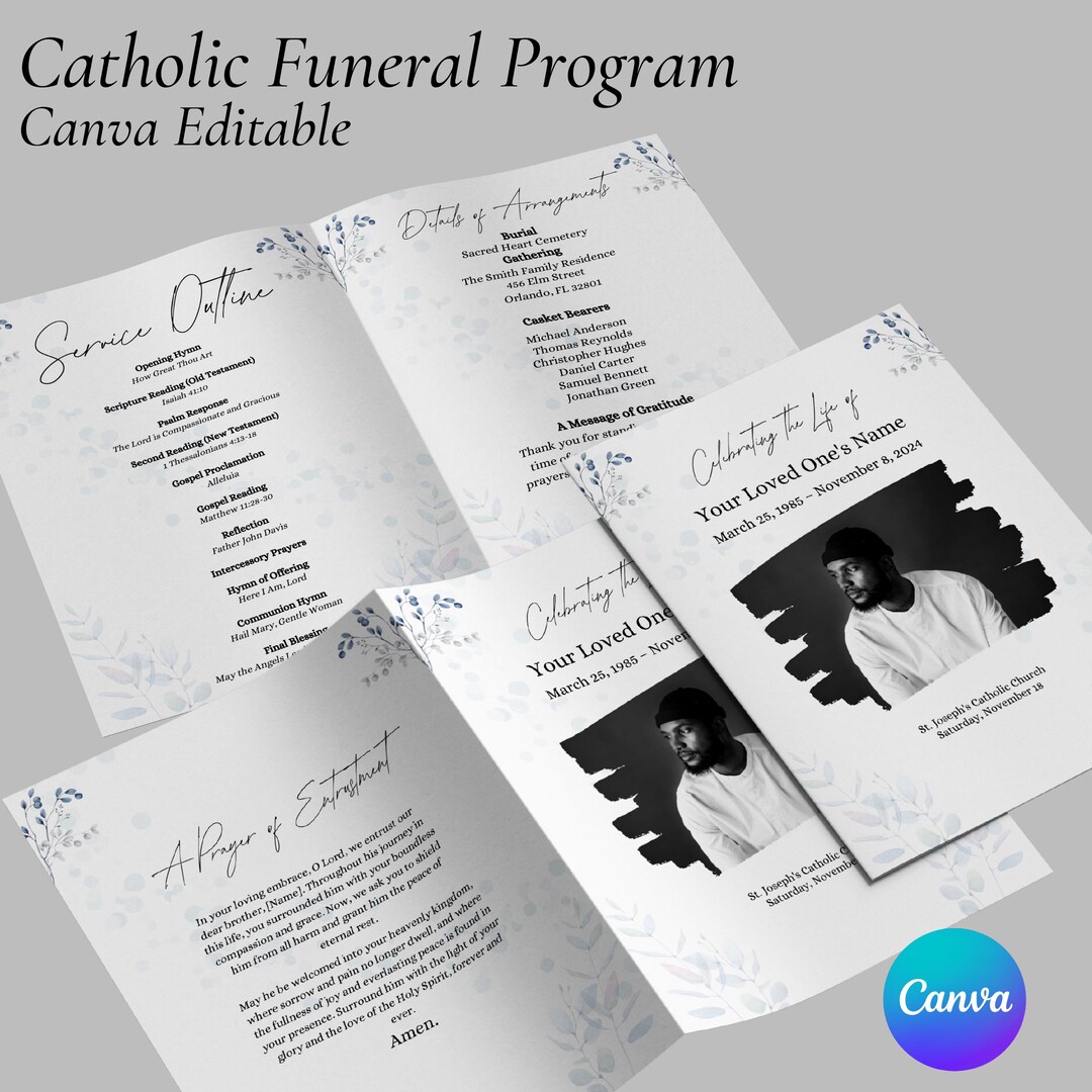 Catholic Funeral Program, Obituary Program Template, Editable Funeral ...