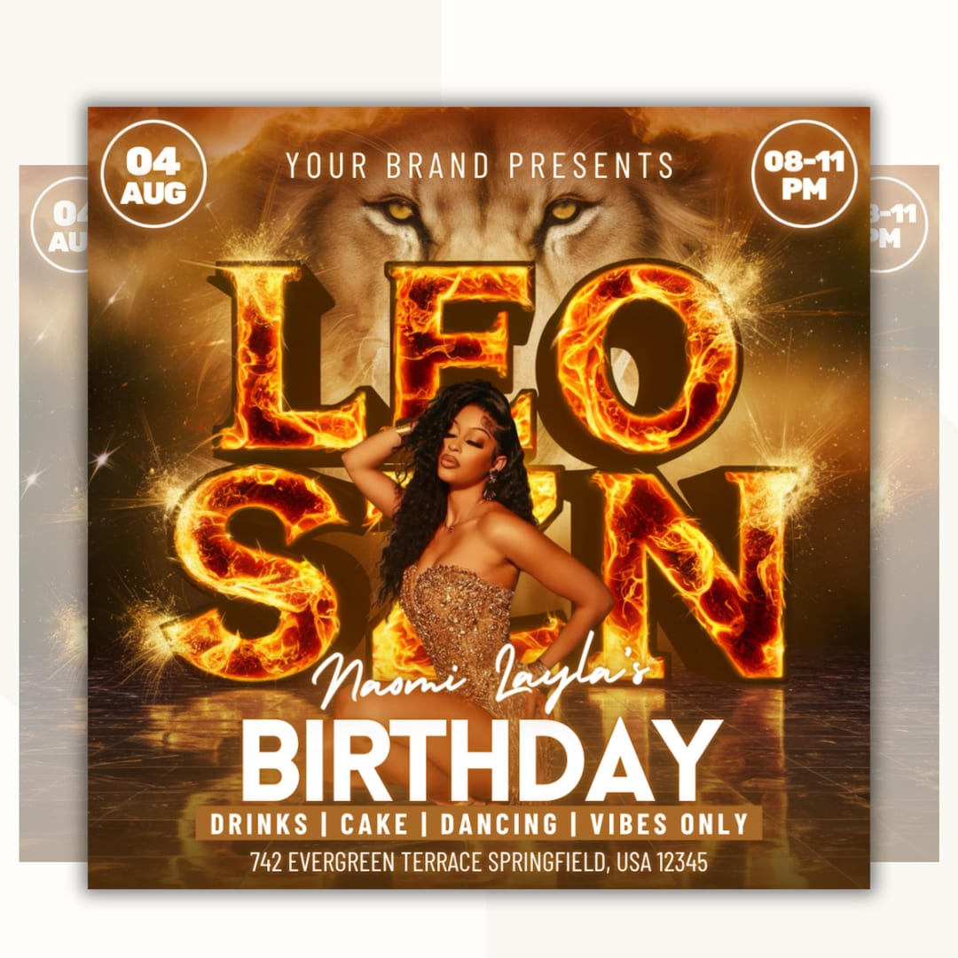 Leo Season Party Flyer, Birthday Szn Flyer, Leo Invitation Flyer, Leo ...