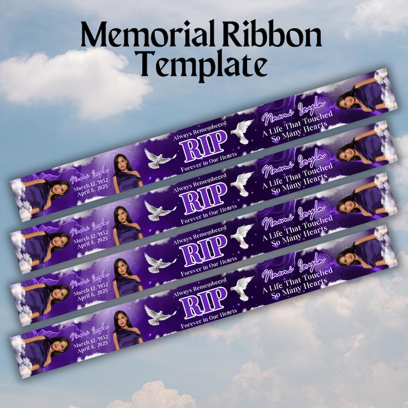 Memorial Ribbon Template, Funeral Memorial Template, Death Announcement ...