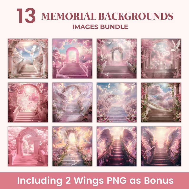 Pink Floral Heaven Backgrounds Bundle, in Loving Memory PNG, Angel ...