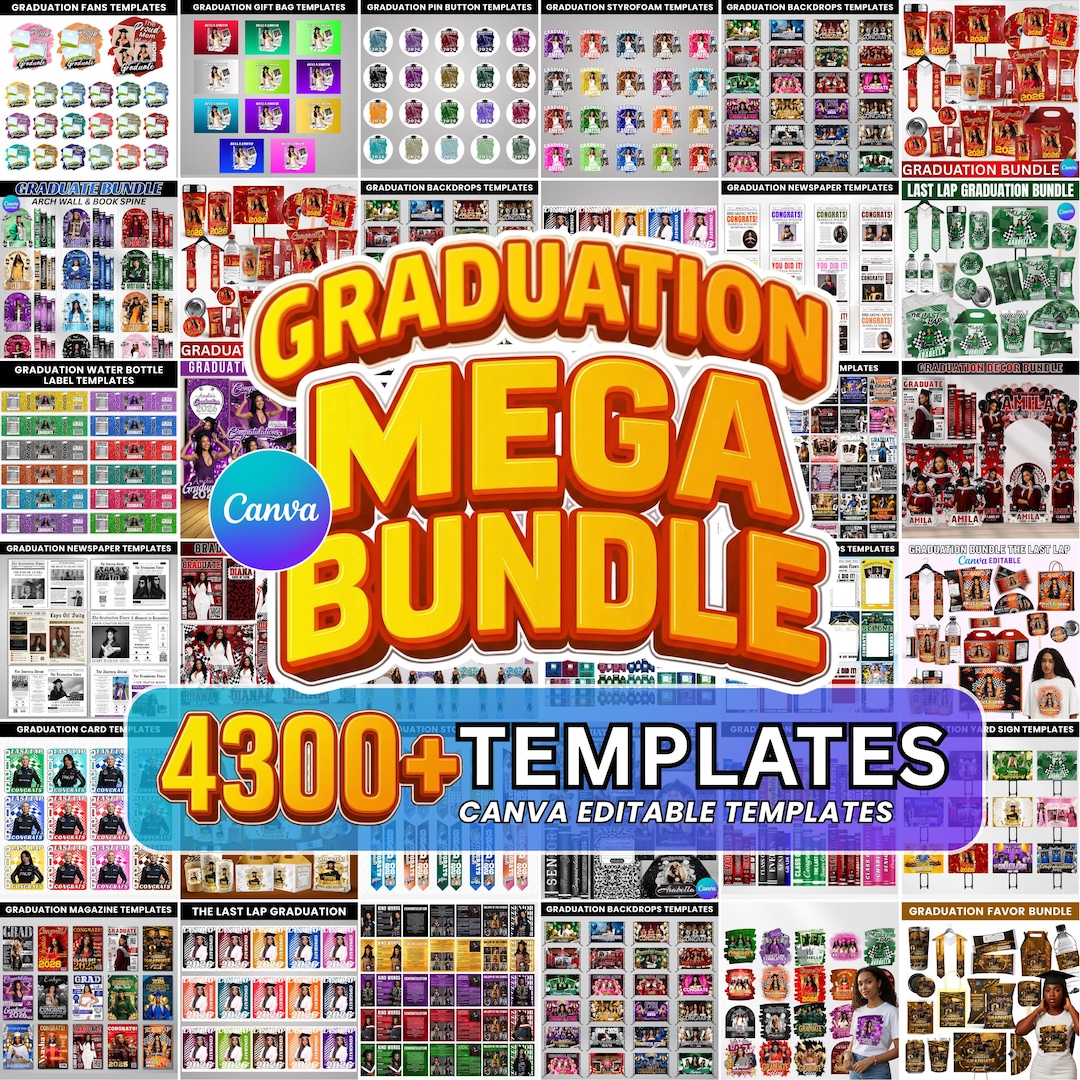 4300 Graduation Mega Bundle Templates, Class of 2026 Grad Kit, Bootleg ...