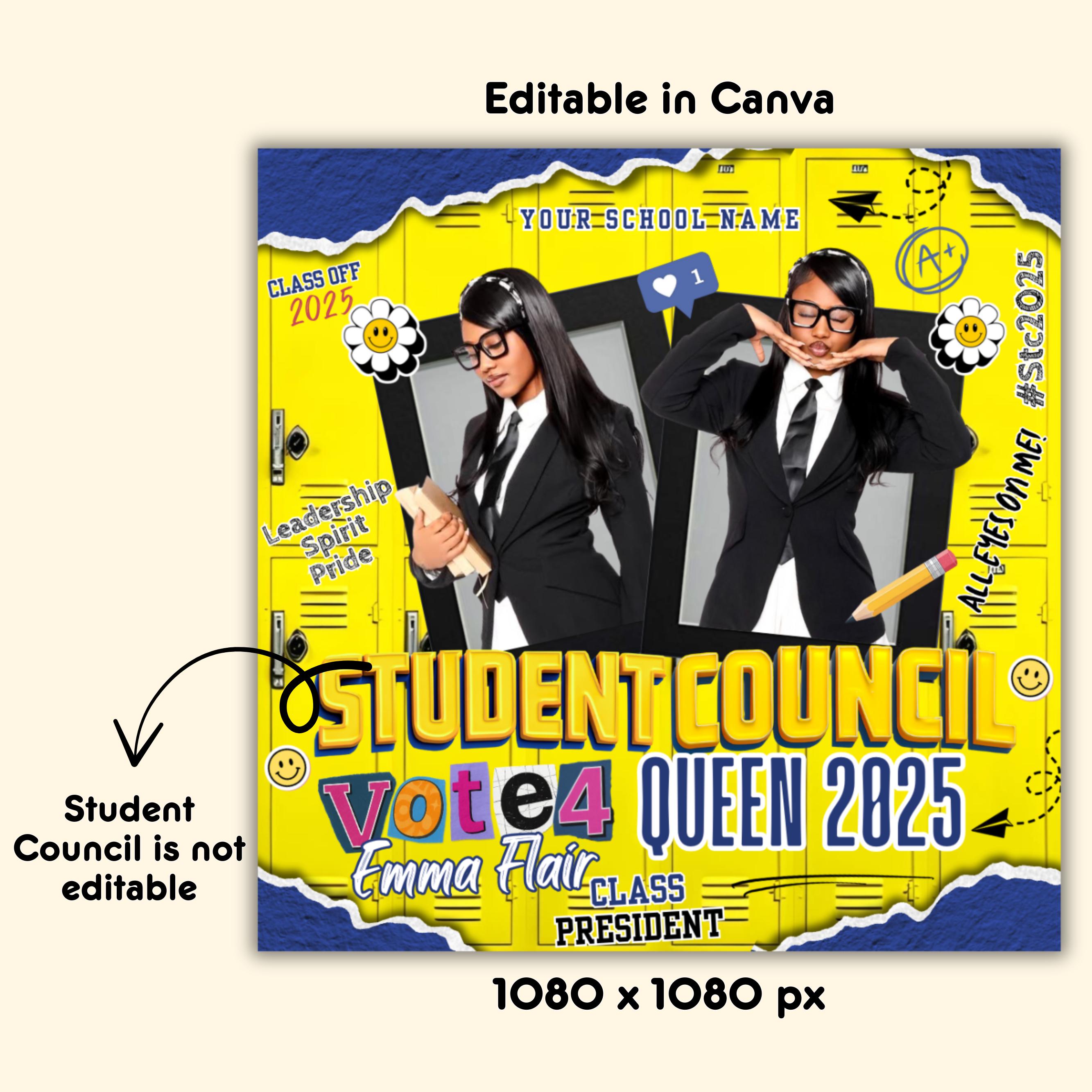 Blue and Yellow Student Council Campaign Flyer for Queen,editable ...