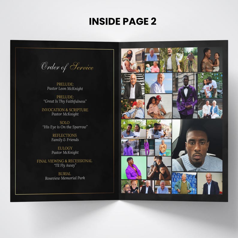 Black and Gold Funeral Program 8 Pages Template, Editable in Loving ...