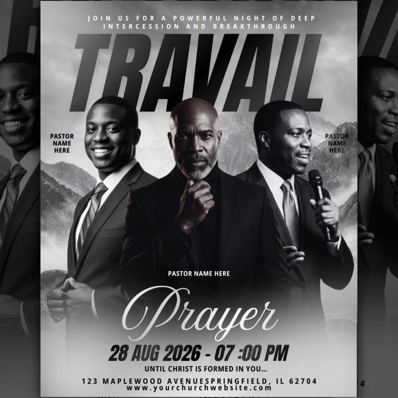 Travail Prayer Church Flyer, Church Event Flyer for Worship Service ...