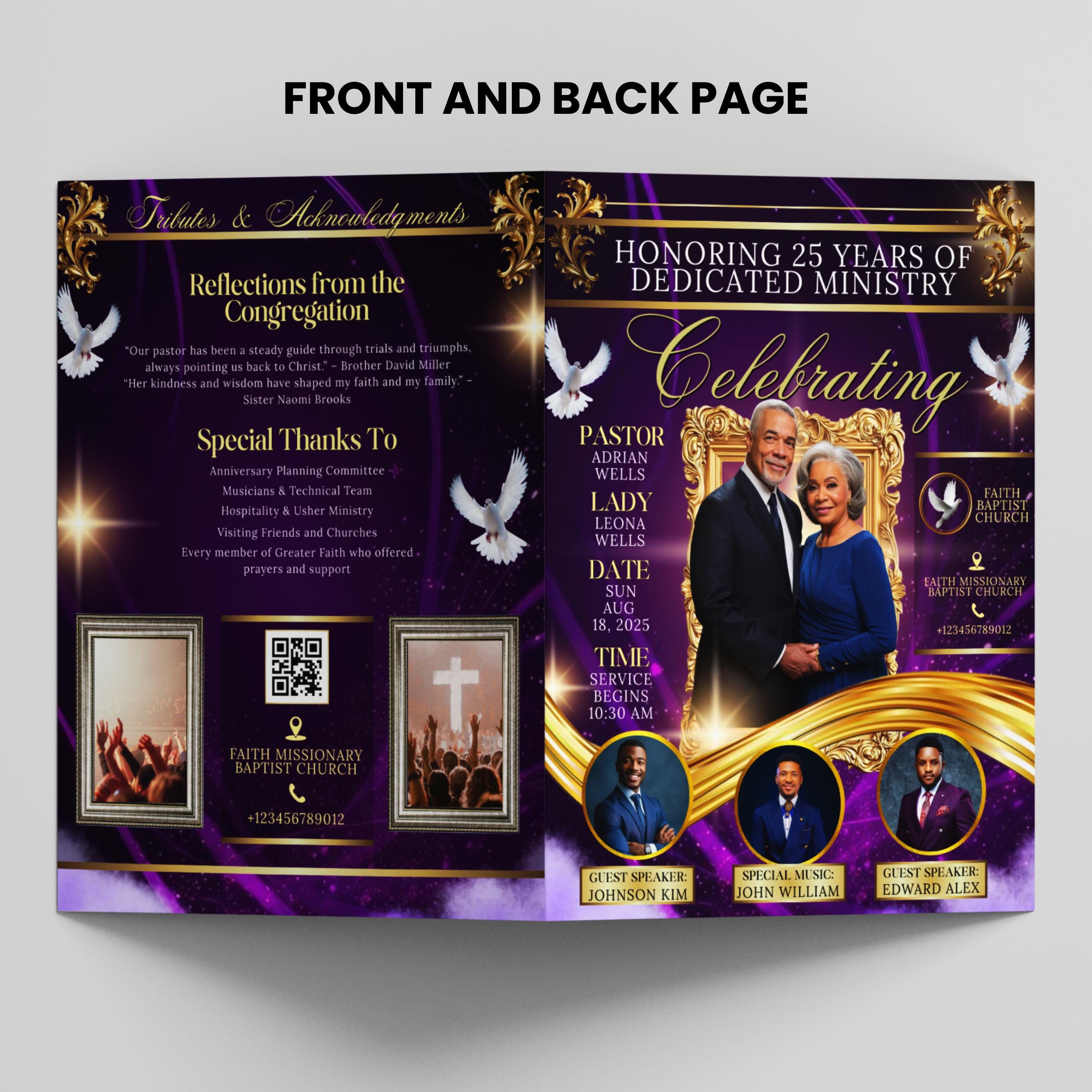 Pastoral Anniversary Program, Purple and Gold Church Pastoral ...