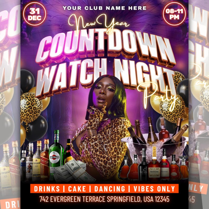 New Year Party Flyer 2026 Canva Template | Happy New Year Countdown ...