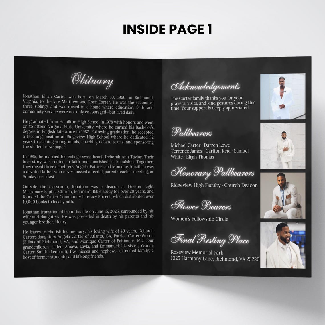 Black and Silver Funeral Program 8 Pages Template,editable in Loving ...