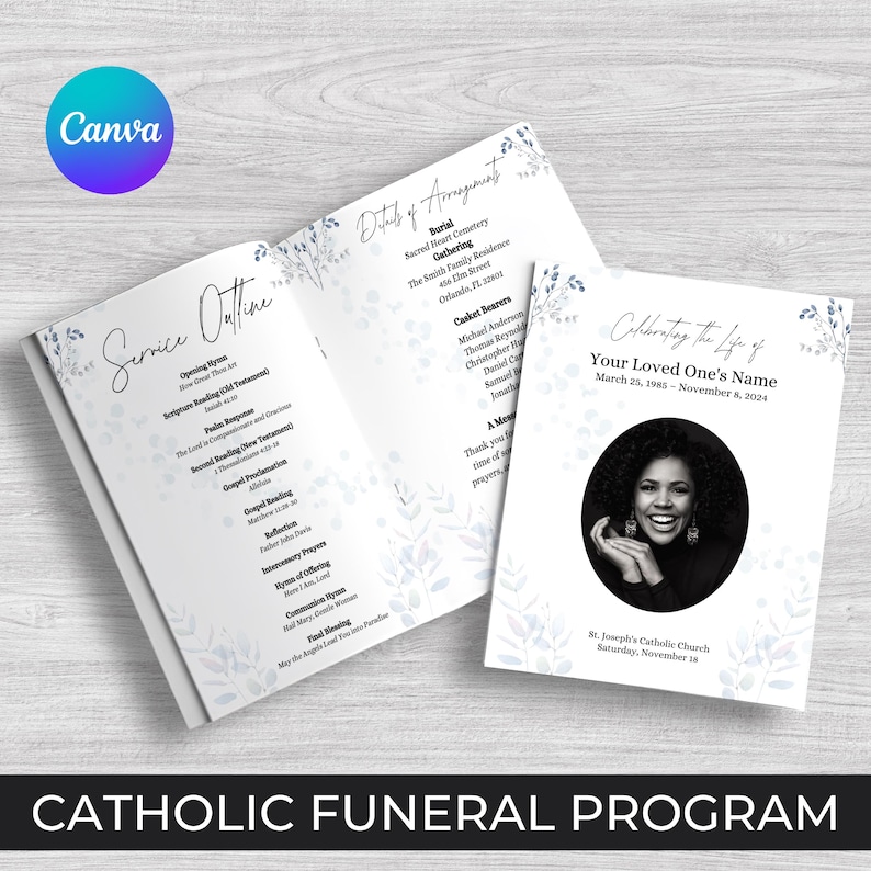 Catholic Funeral Program, Obituary Program Template, Editable Funeral ...