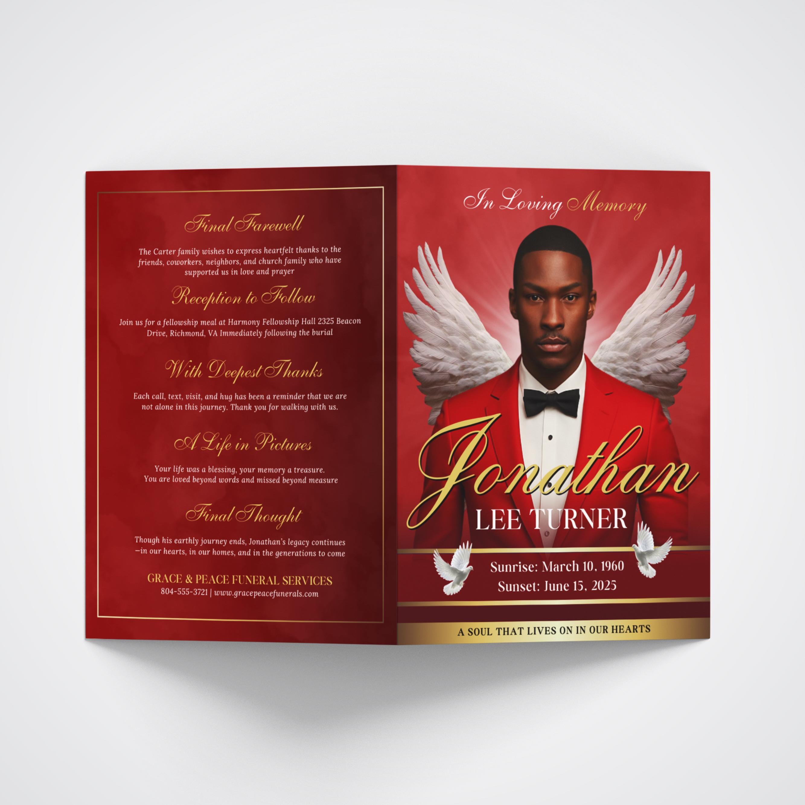 Red and Gold Funeral Program 8 Pages Template, Editable in Loving ...