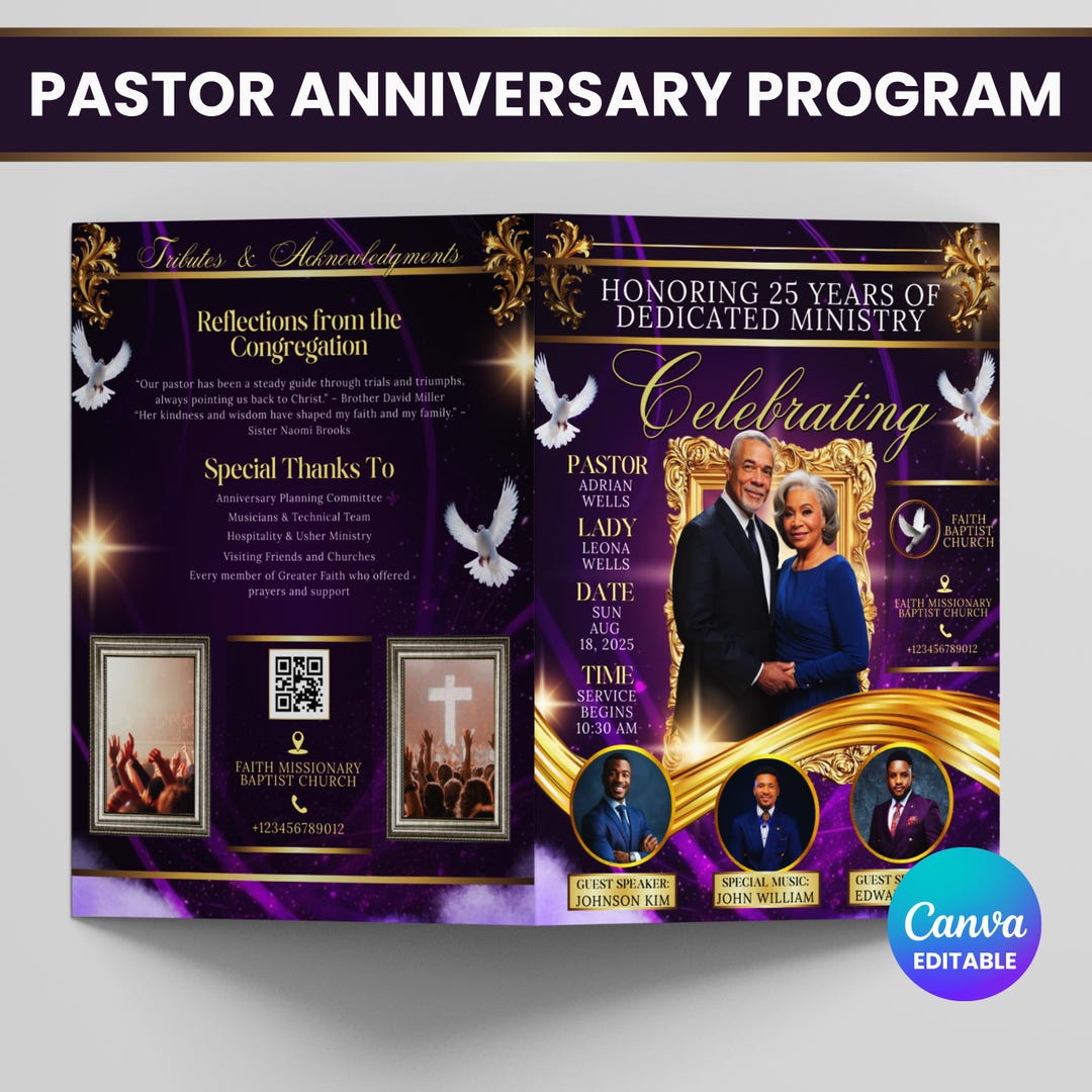 4 Page Pastor Anniversary Program Template, Pastor and Wife Church ...