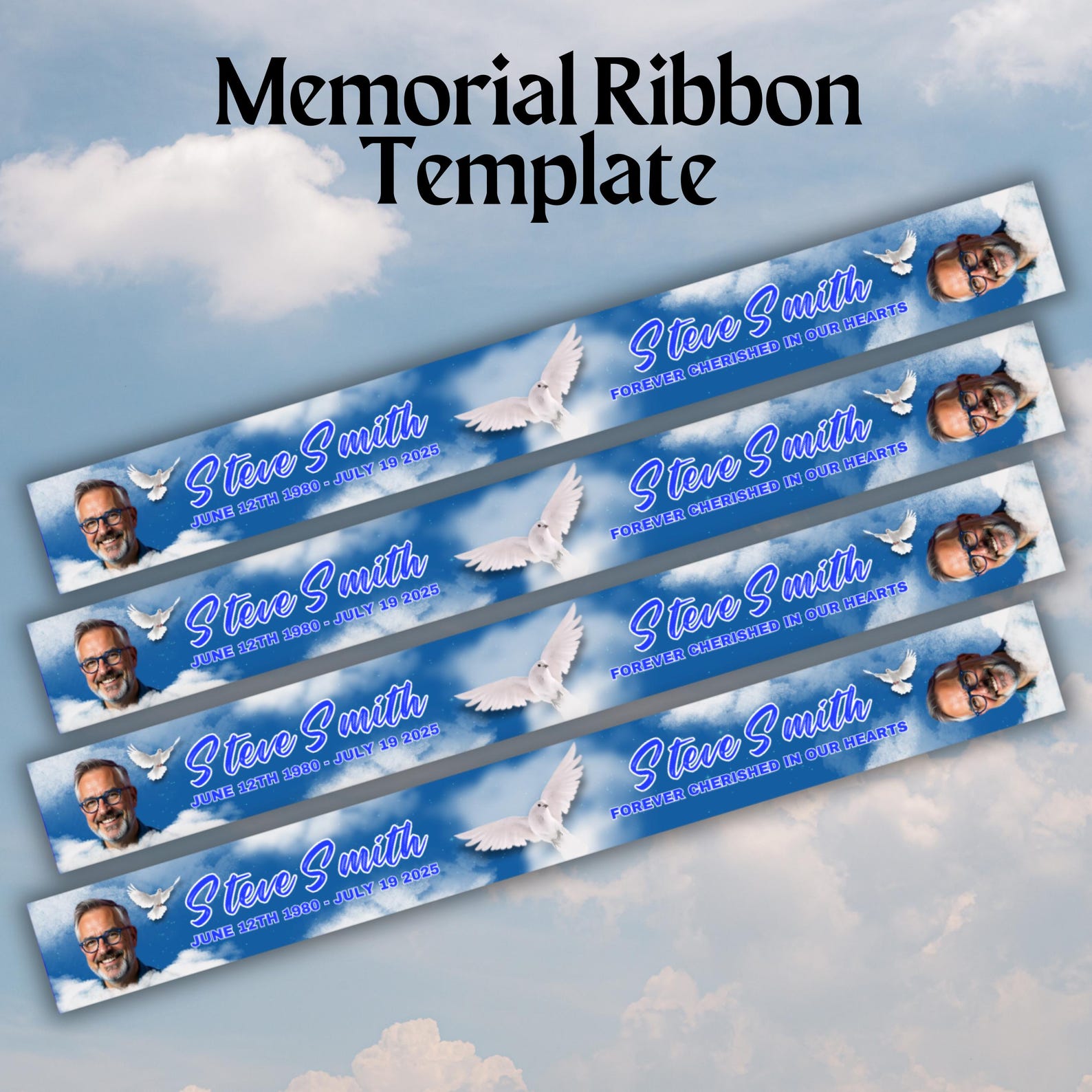Memorial Ribbon Template, Funeral Memorial Template, Death Announcement ...