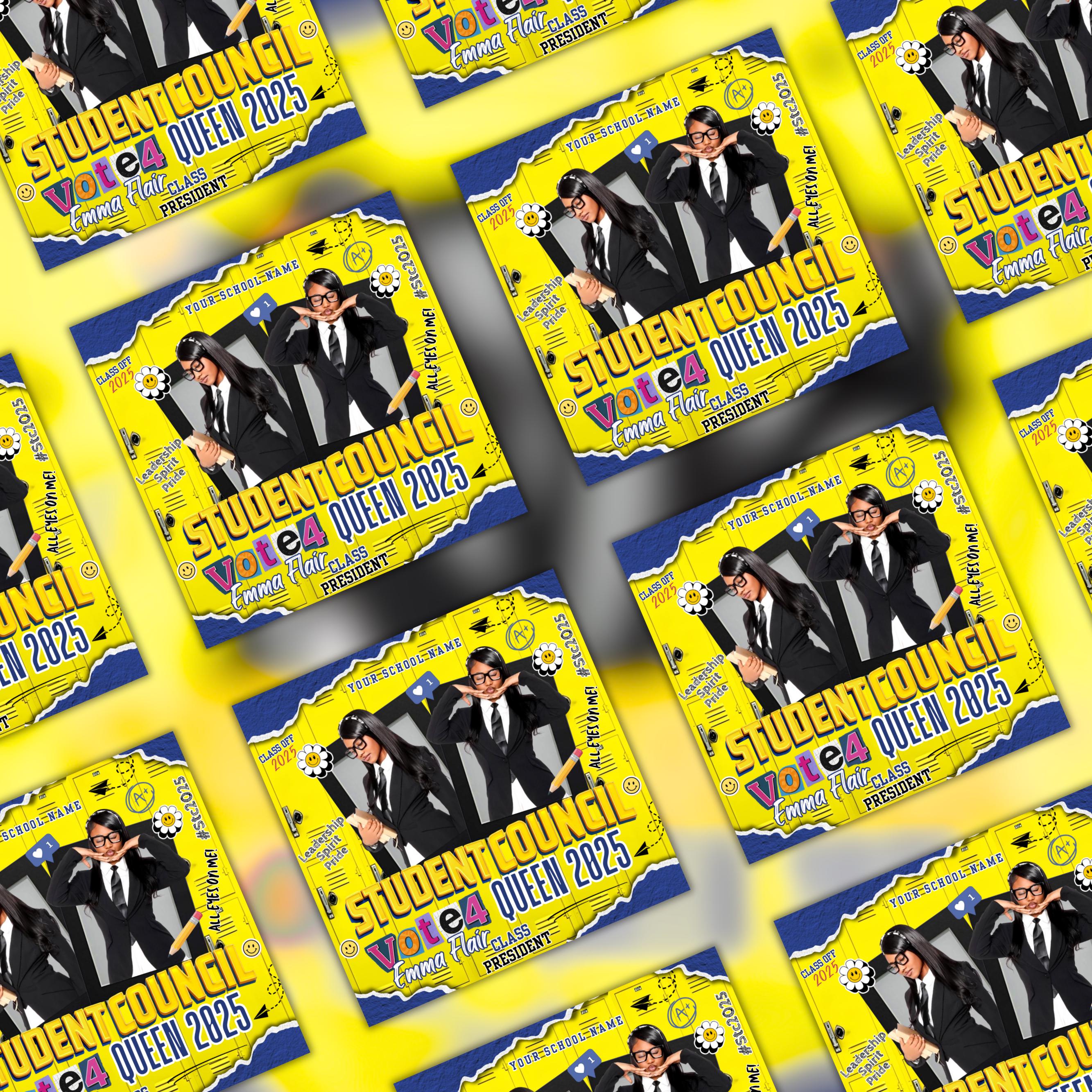 Blue and Yellow Student Council Campaign Flyer for Queen,editable ...