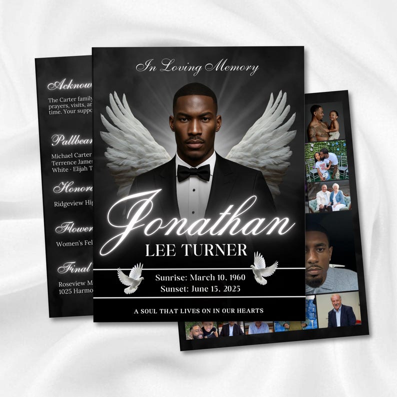 Black and Silver Funeral Program 8 Pages Template,editable in Loving ...